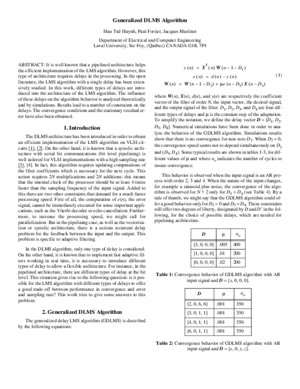 Pdf Generalized Dlms Algorithm
