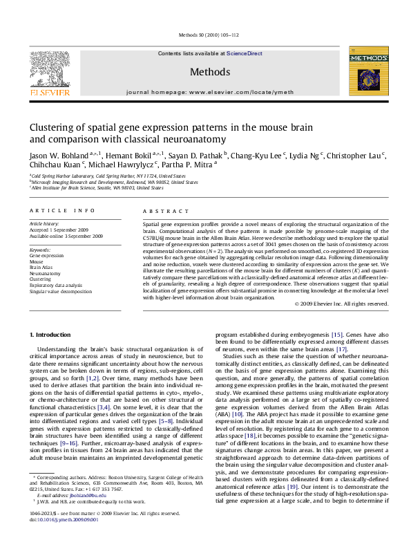 Pdf Clustering Of Spatial Gene Expression Patterns In The Mouse Brain