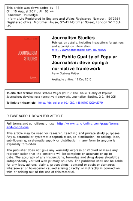 (PDF) The public quality of popular journalism: Developing a normative ...
