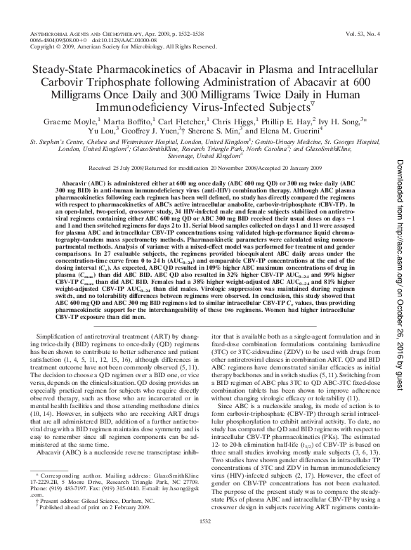 (PDF) Steady-State Pharmacokinetics of Abacavir in Plasma and ...