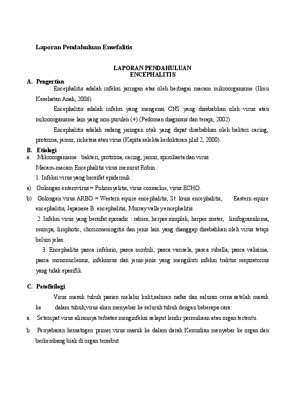 (DOC) Laporan Pendahuluan Ensefalitis