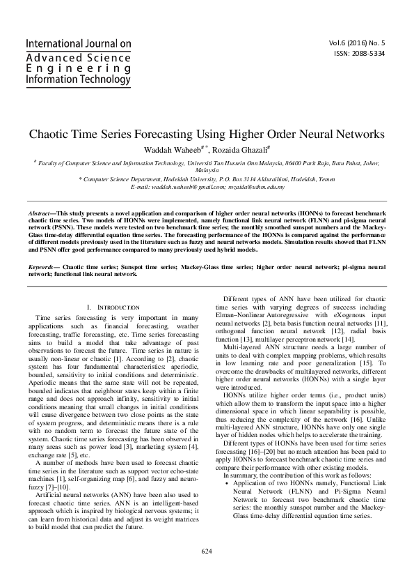 Pdf Chaotic Time Series Forecasting Using Higher Order Neural Networks