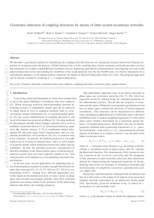 Pdf Geometric Detection Of Coupling Directions By Means Of Inter System Recurrence Networks