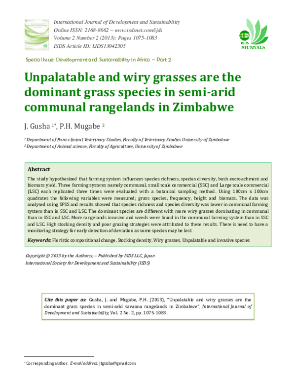 (PDF) Unpalatable and wiry grasses are the dominant grass species in ...