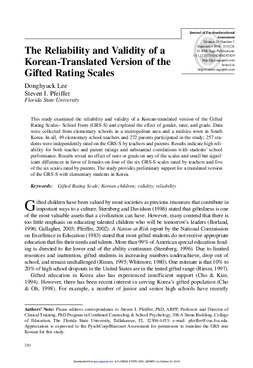 (PDF) The Reliability and Validity of a Korean-Translated Version of ...