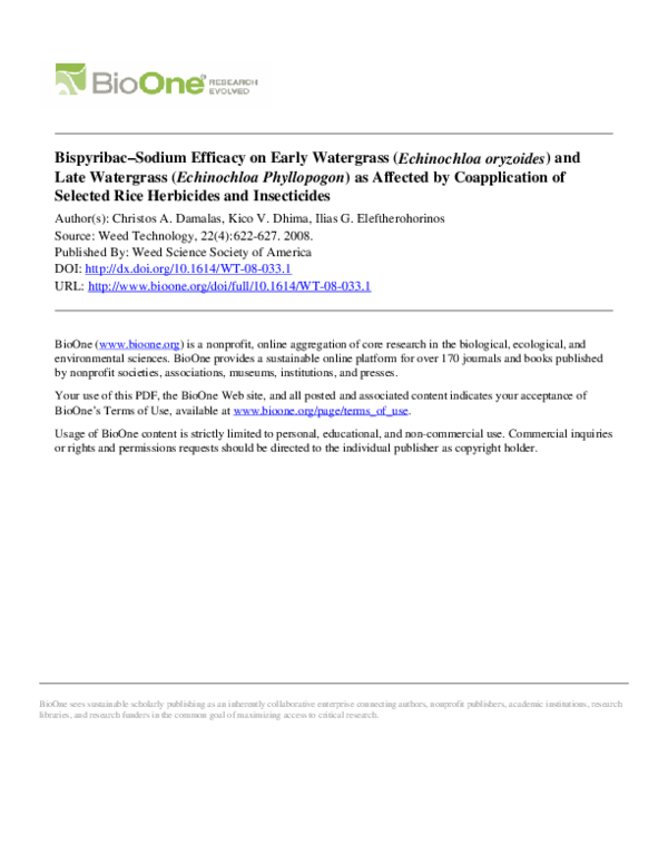 (PDF) Bispyribac–Sodium Efficacy on Early Watergrass (Echinochloa ...