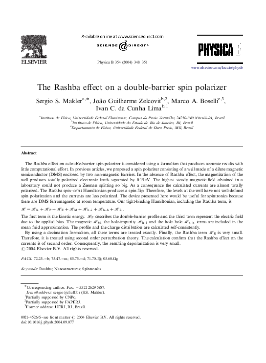 (PDF) The Rashba effect on a double-barrier spin polarizer