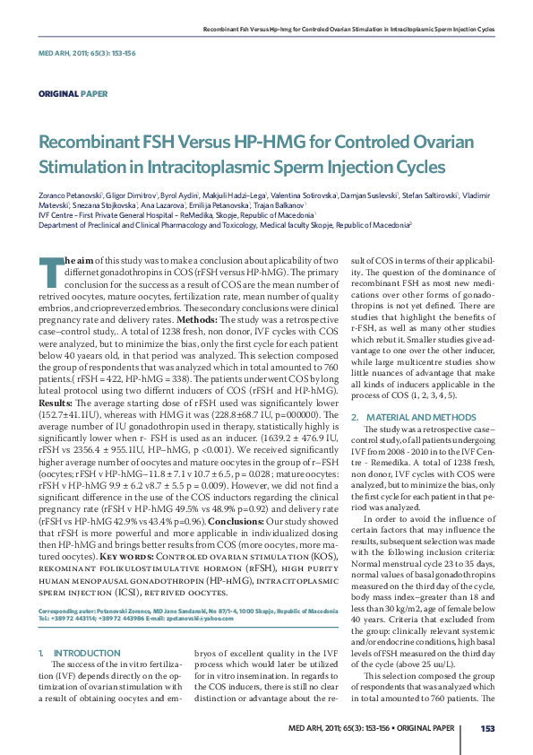 (PDF) Recombinant FSH Versus HP-HMG for Controled Ovarian Stimulation ...
