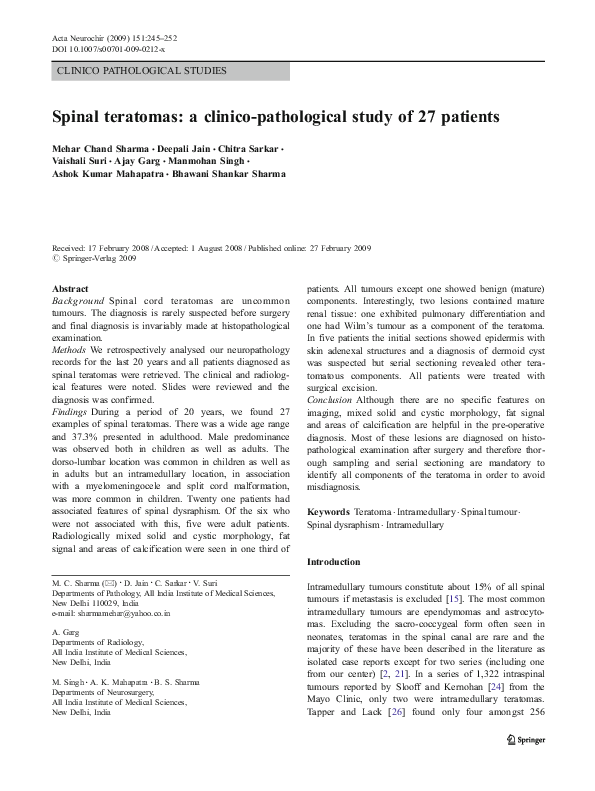 (PDF) Spinal teratomas: a clinico-pathological study of 27 patients