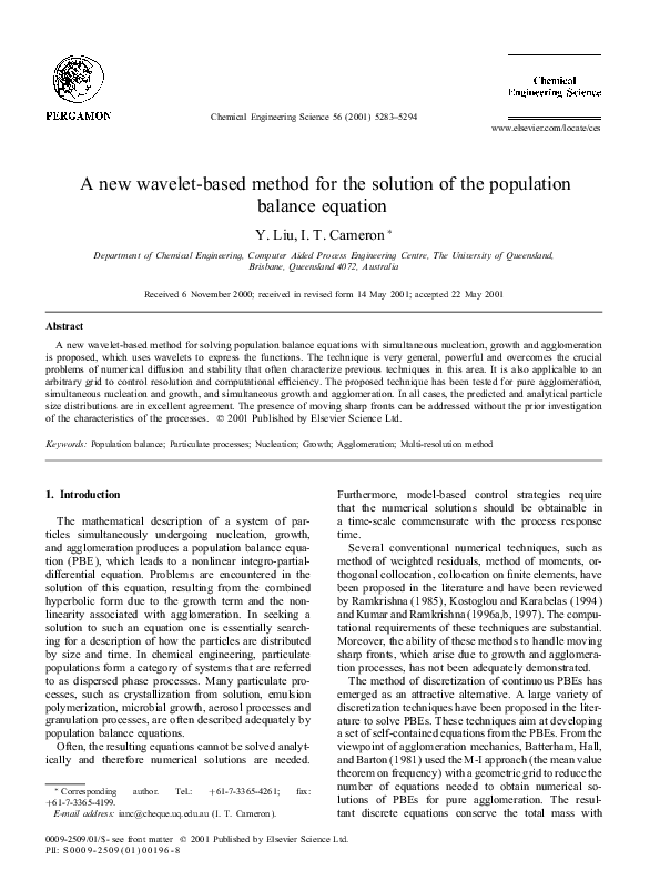 (PDF) A new wavelet-based method for the solution of the population balance equation
