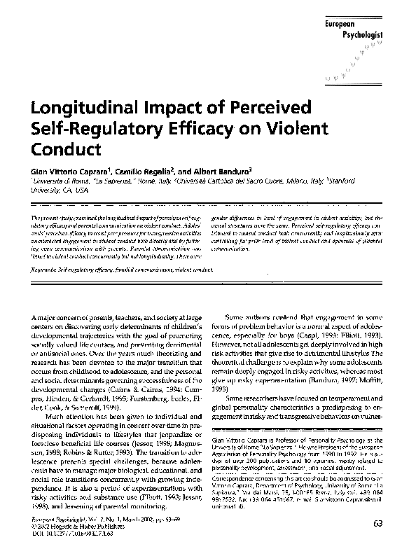 Pdf Longitudinal Impact Of Perceived Self Regulatory Efficacy On