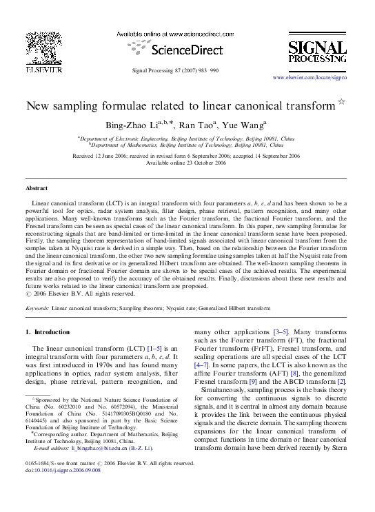 Pdf New Sampling Formulae Related To Linear Canonical Transform