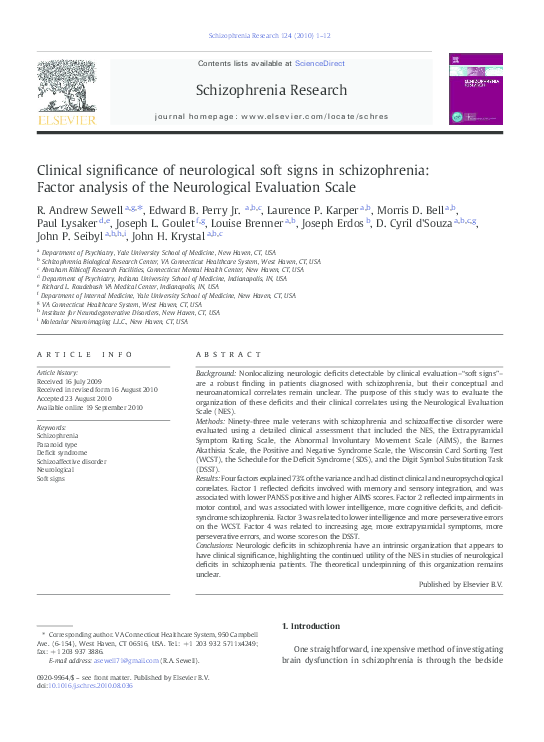 (PDF) Clinical significance of neurological soft signs in schizophrenia ...