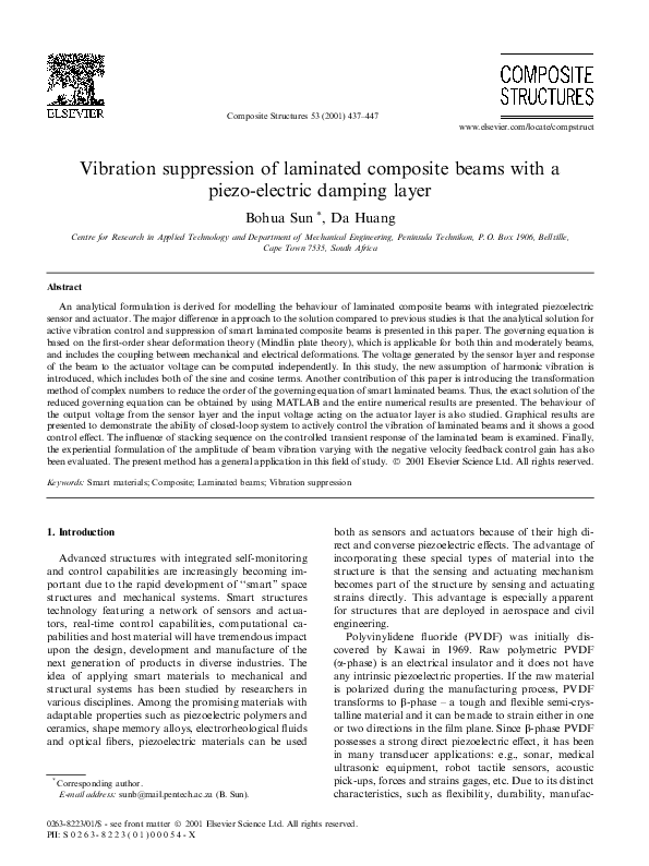 (PDF) Vibration suppression of laminated composite beams with a piezo-electric damping layer