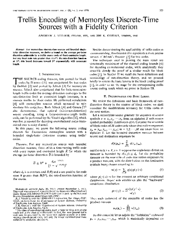 (PDF) Trellis Encoding of memoryless discrete-time sources with a fidelity criterion
