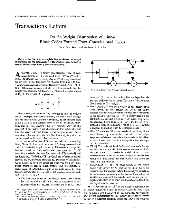 (PDF) On the weight distribution of linear block codes formed from ...