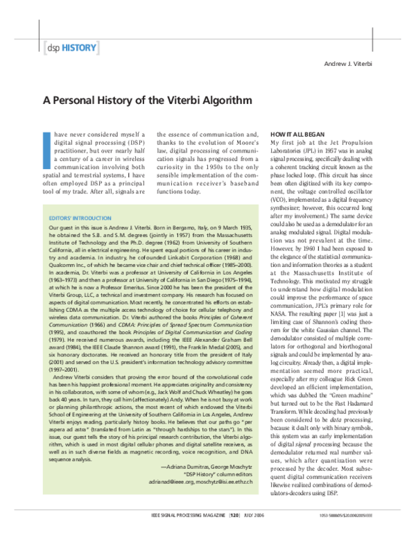 (PDF) A personal history of the Viterbi algorithm