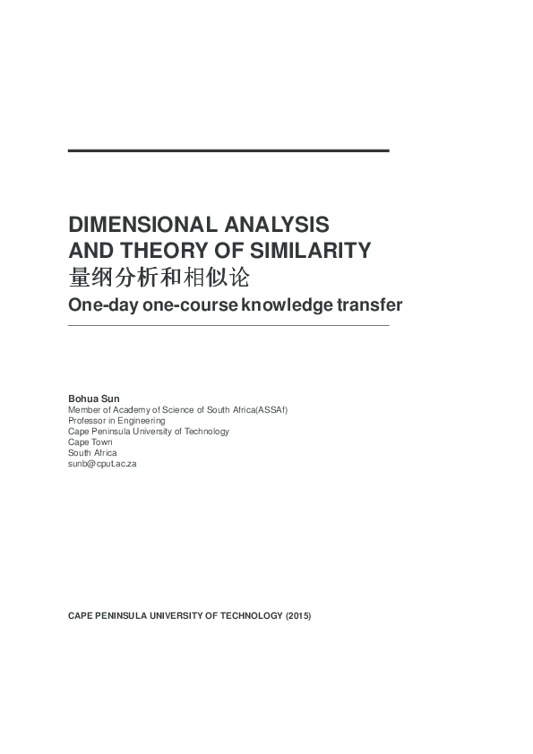 (PDF) Dimensional Analysis and Theory of Similarity