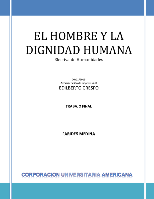 (PDF) EL HOMBRE Y LA DIGNIDAD HUMANA Electiva de Humanidades EDILBERTO ...