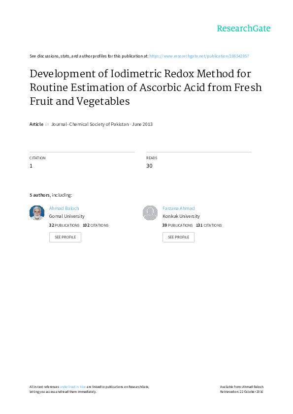 (PDF) Development of Iodimetric Redox Method for Routine Estimation of ...