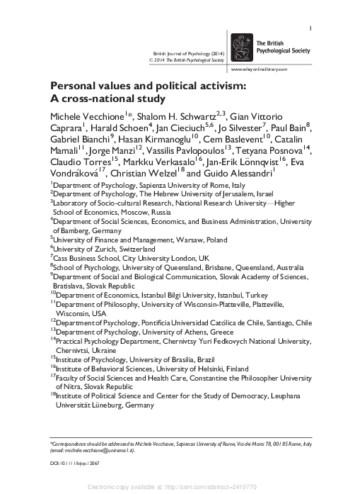 (PDF) Basic Personal Values Underlie and Give Coherence to Political ...
