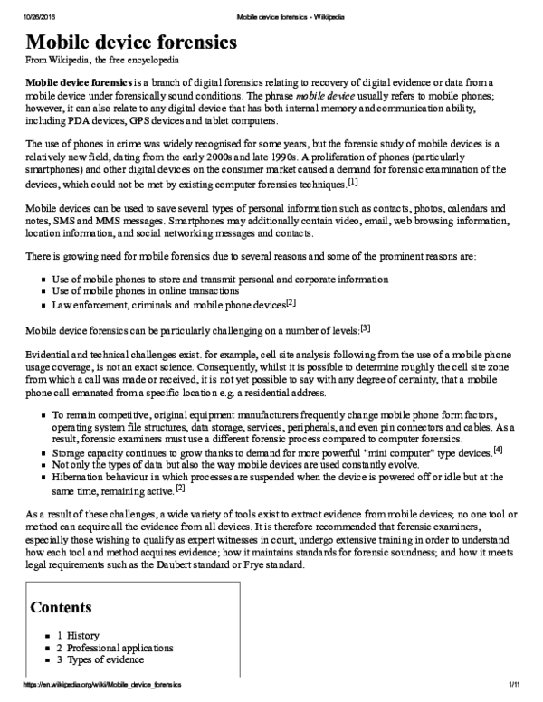 (PDF) Mobile device forensics