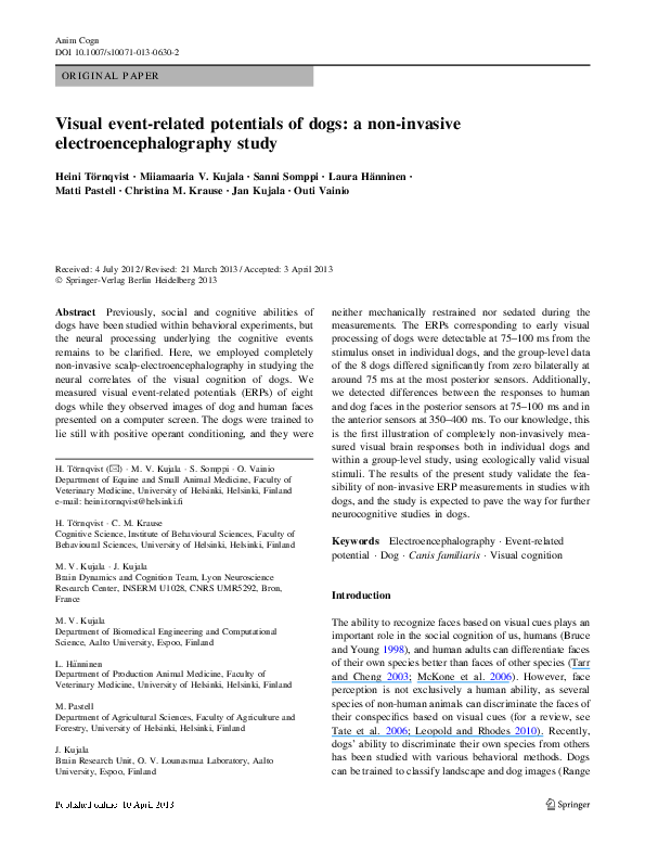 (PDF) Visual event-related potentials of dogs: a non-invasive ...