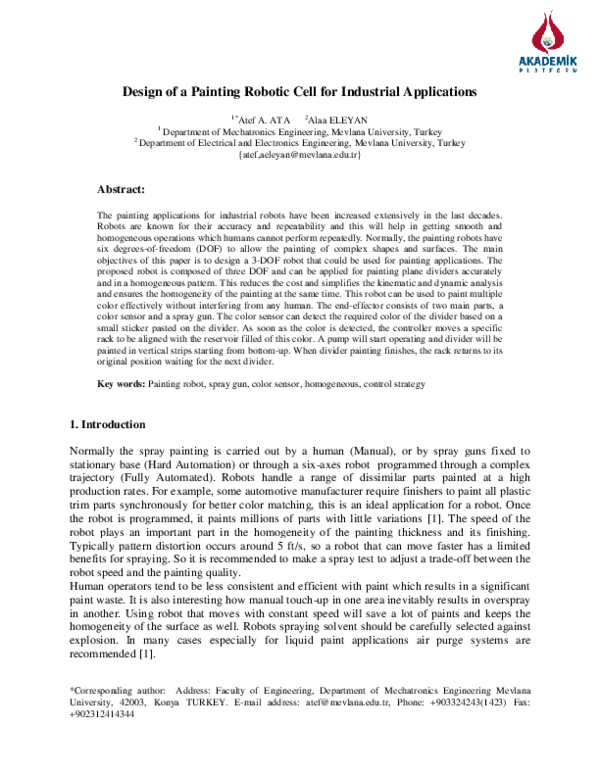 (PDF) Design of a Painting Robotic Cell for Industrial Applications