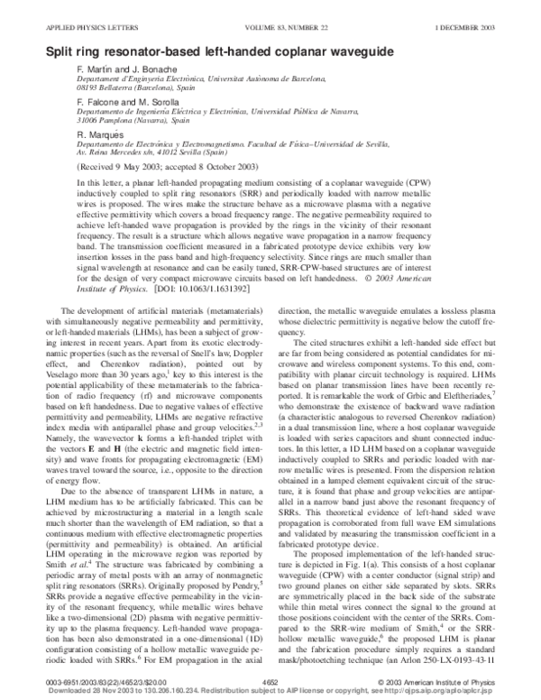 (PDF) Split ring resonator-based left-handed coplanar waveguide