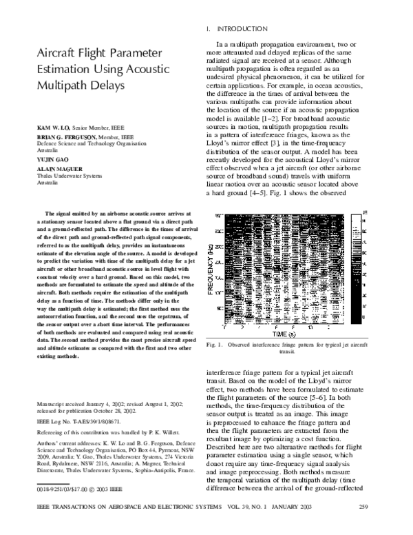(PDF) Aircraft flight parameter estimation using acoustical Lloyd's ...
