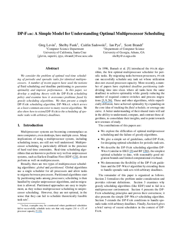 Pdf Dp Fair A Simple Model For Understanding Optimal Multiprocessor Scheduling
