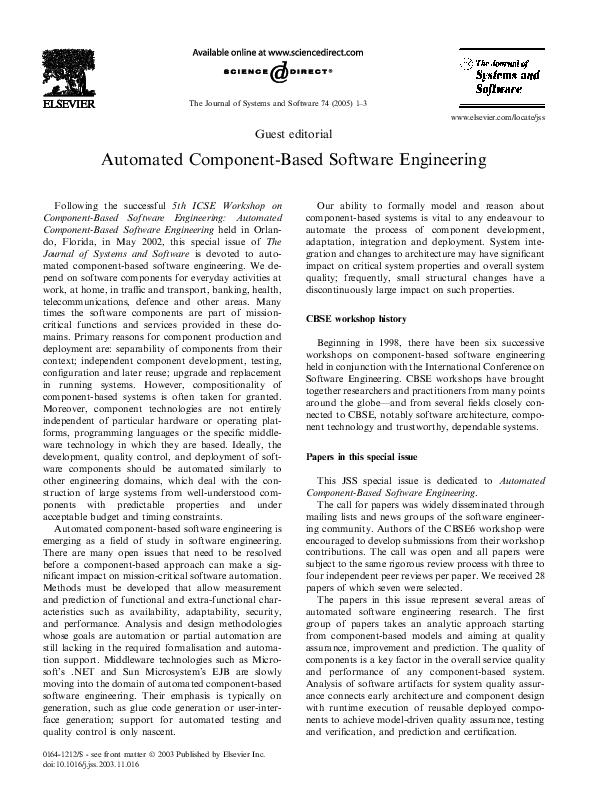 (PDF) Automated Component-Based Software Engineering