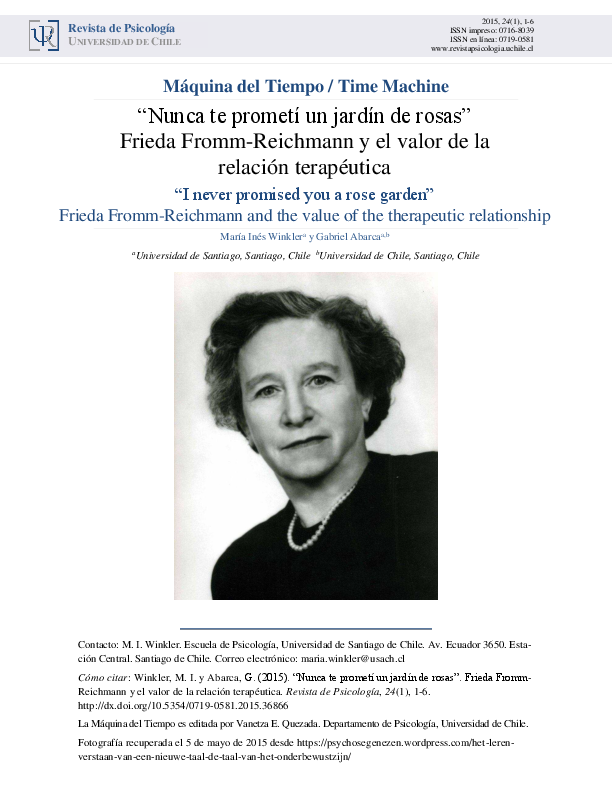 (PDF) “Nunca te prometí un jardín de rosas”: Frieda Fromm-Reichmann y ...