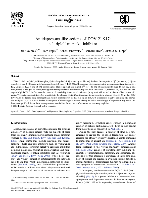 (PDF) Antidepressant-like actions of DOV 21,947: a “triple” reuptake ...