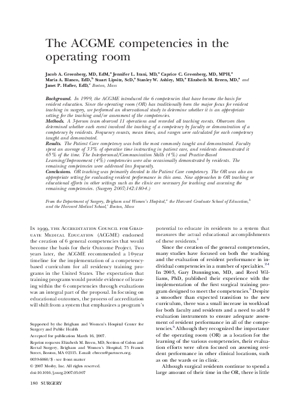 (PDF) The ACGME competencies in the operating room | Stuart Lipsitz ...