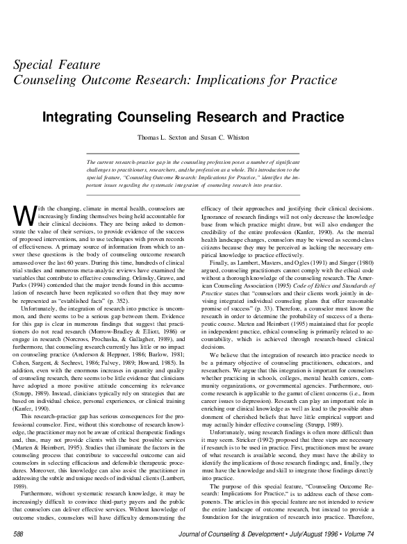 (PDF) Integrating Counseling Research and Practice