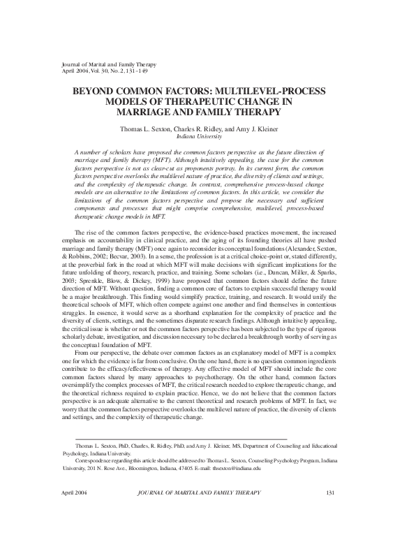 (PDF) Beyond Common Factors: Multilevel-Process Models of Therapeutic ...