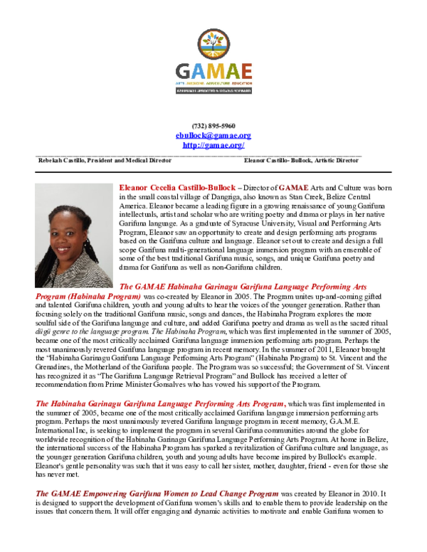 (DOC) Eleanor C. Bullock Arts and Cultural Resume and Bio 4 7 15 (FINAL)