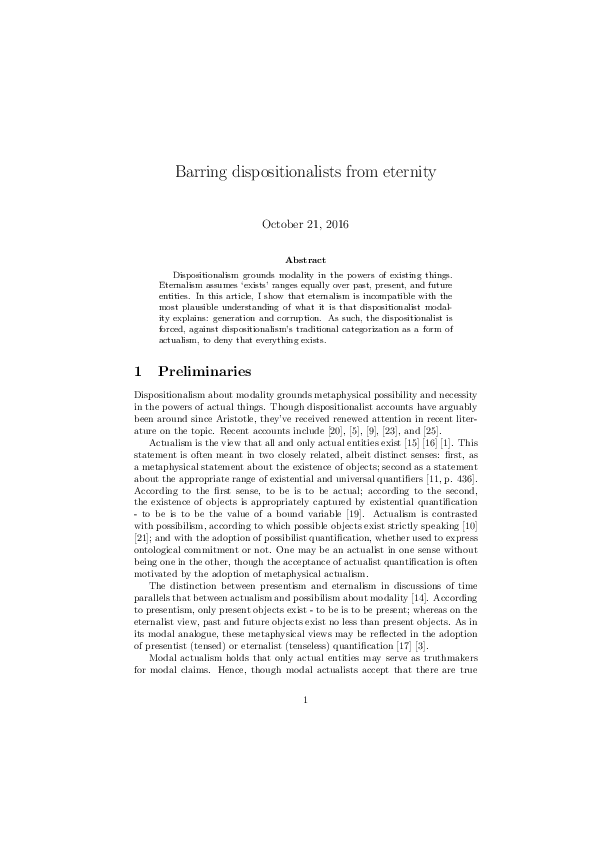 (PDF) Barring dispositionalists from eternity