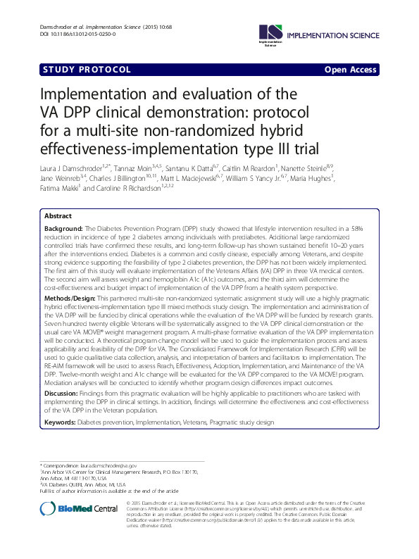 (PDF) Implementation and evaluation of the VA DPP clinical ...