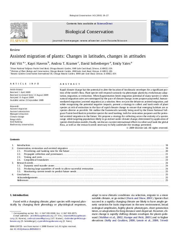 (PDF) Assisted migration of plants: Changes in latitudes, changes in attitudes