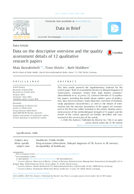 (PDF) Data on the descriptive overview and the quality assessment ...