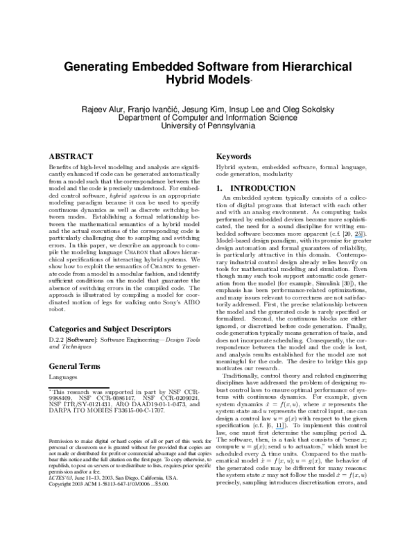 Pdf Generating Embedded Software From Hierarchical Hybrid Models