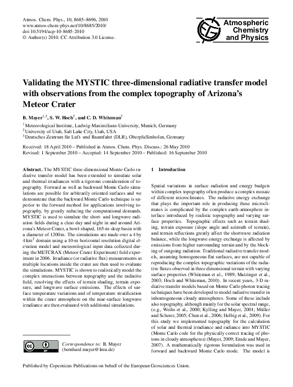 (PDF) Validating the MYSTIC three-dimensional radiative transfer model ...