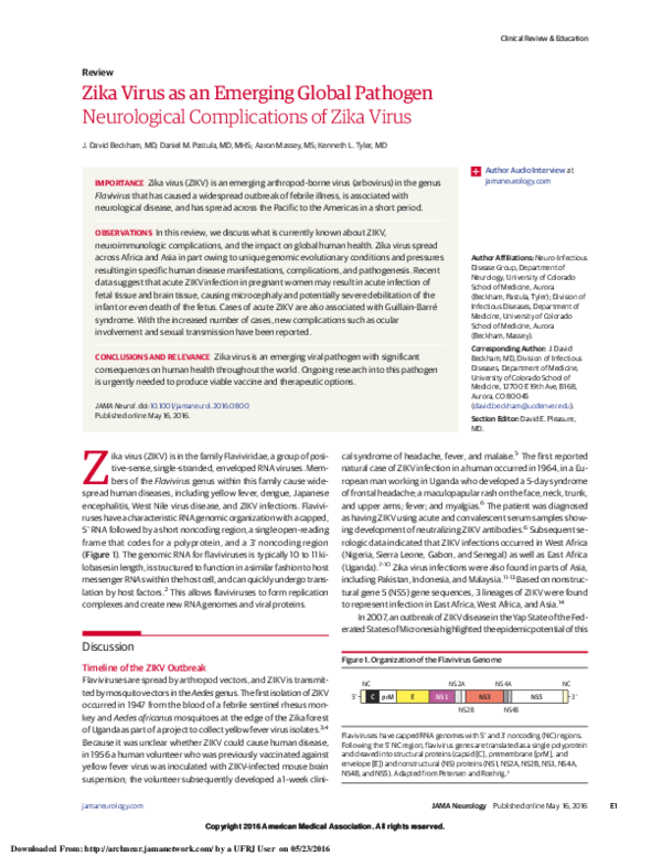 (PDF) Zika Virus as an Emerging Global Pathogen Neurological ...