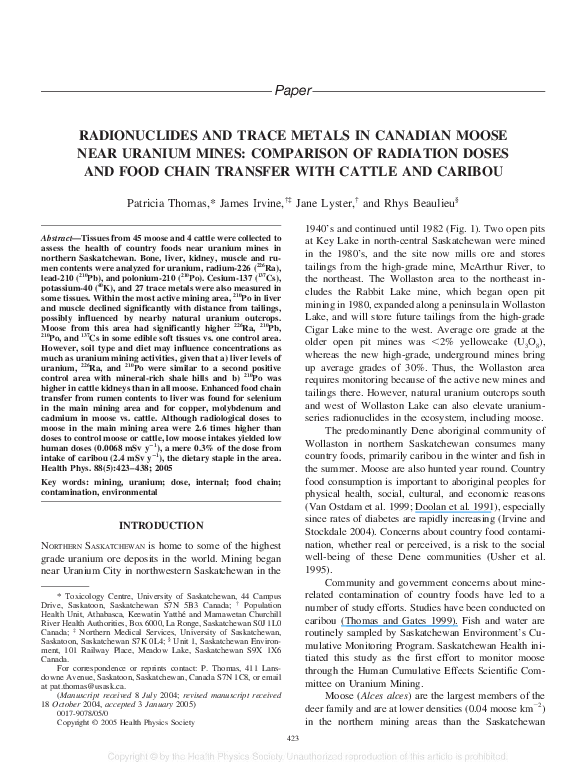(PDF) Radionuclides and trace metals in Canadian moose near uranium ...