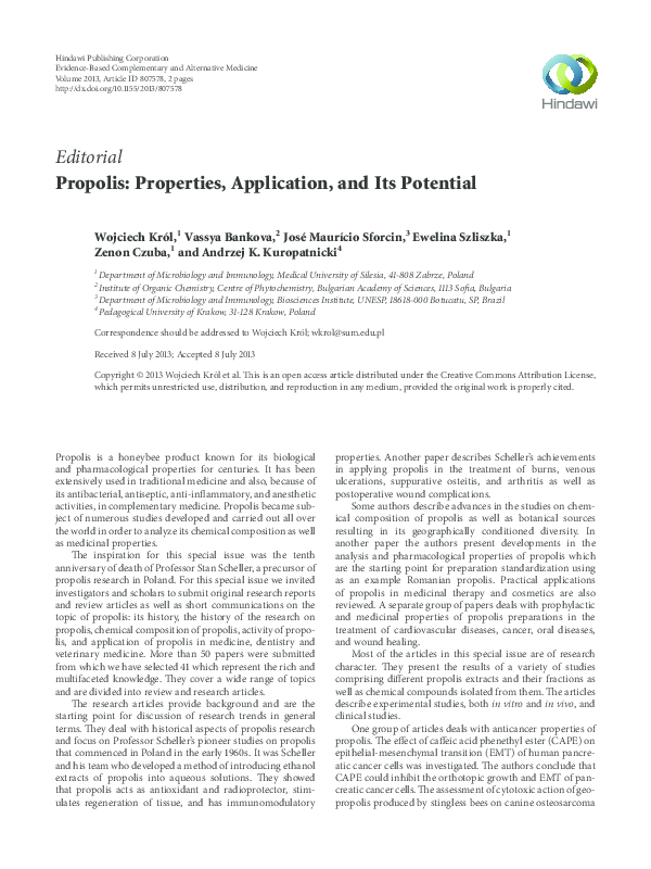 (PDF) Propolis: Properties, Application, and Its Potential