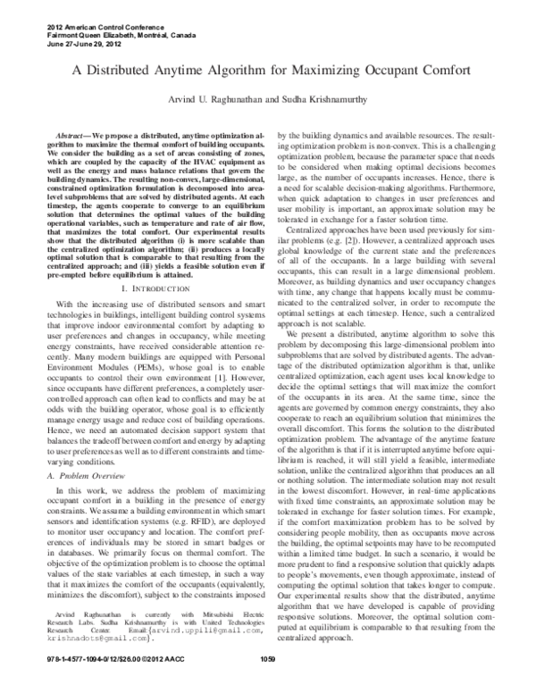 Pdf A Distributed Anytime Algorithm For Maximizing Occupant Comfort 4389