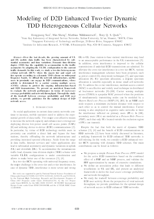 (PDF) Modeling of D2D enhanced two-tier dynamic TDD heterogeneous cellular networks