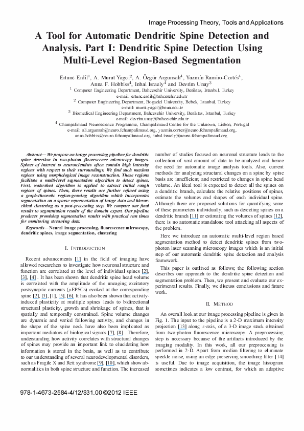 Pdf A Tool For Automatic Dendritic Spine Detection And Analysis Part I Dendritic Spine